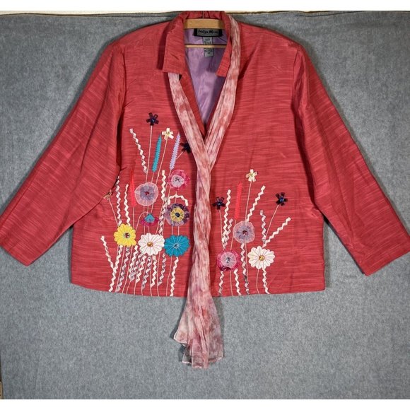 indigo moon | Jackets & Coats | Indigo Moon Jacket 2x Pink Embroidered ...